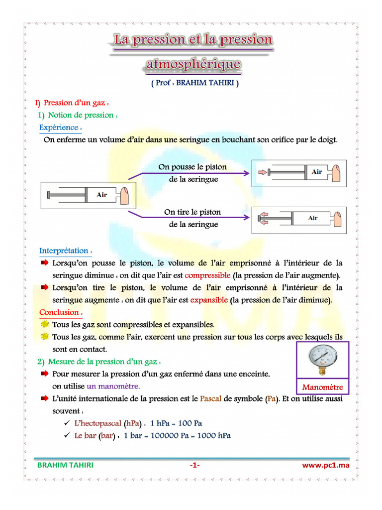 Pression - Prof - tahiRI (WWW - Pc1.ma) | PDF