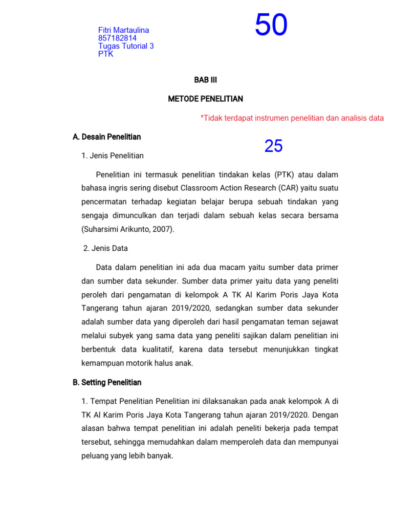 Contoh Nilai Terendah & Tertinggi TT Web 3 PTK | PDF