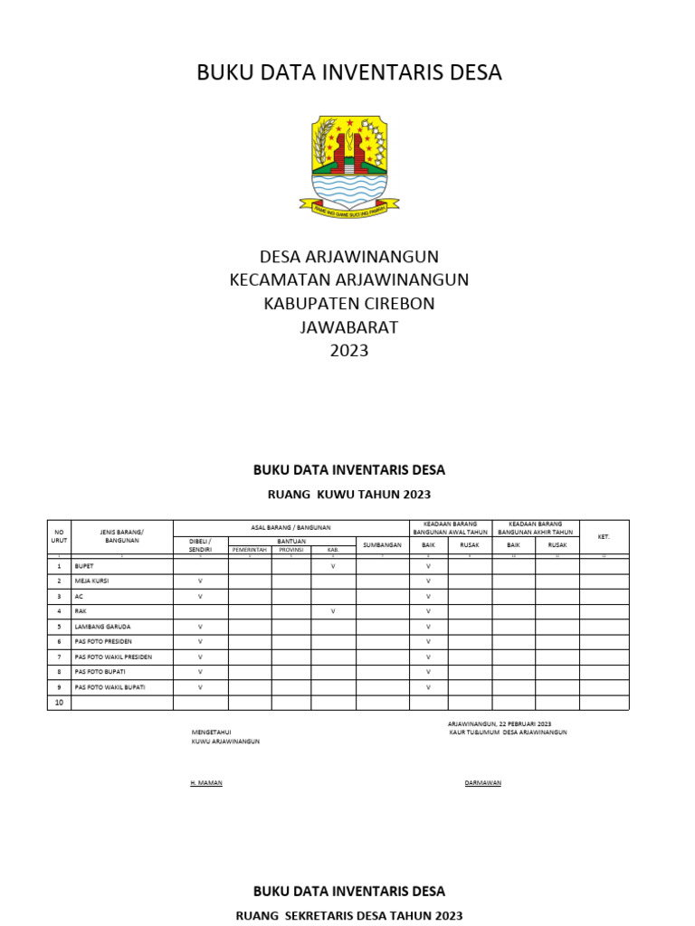 Inventaris Barang Desa Arjawinangun 2023 | PDF