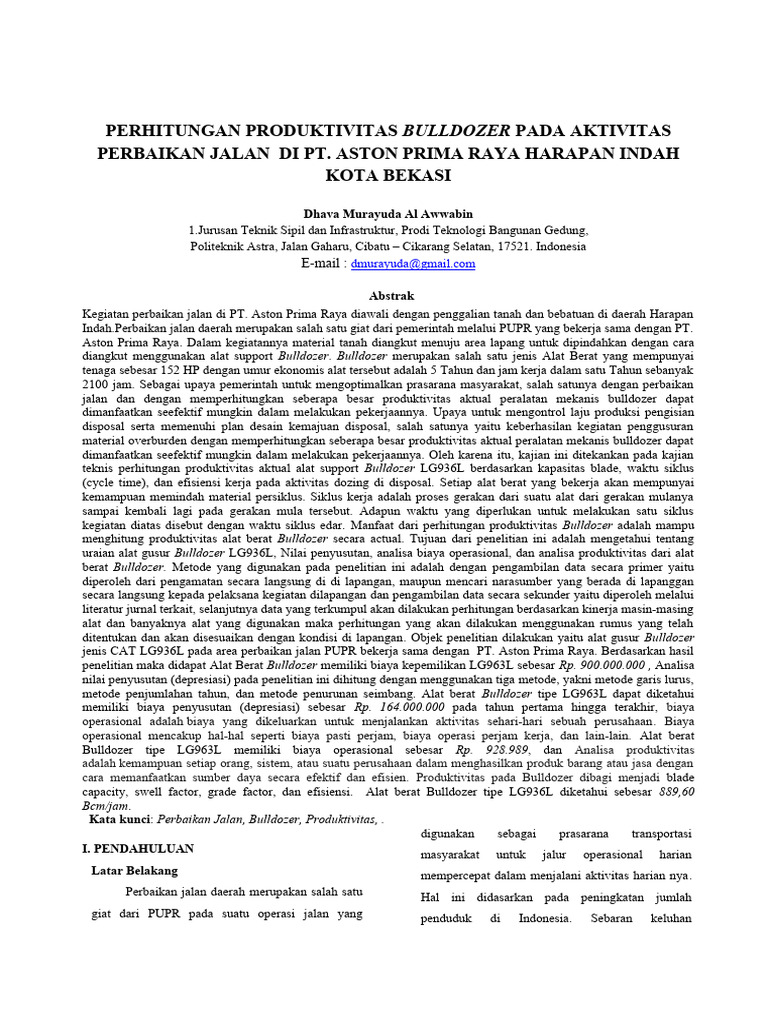 Jurnal Produktivitas Alat Berat | PDF