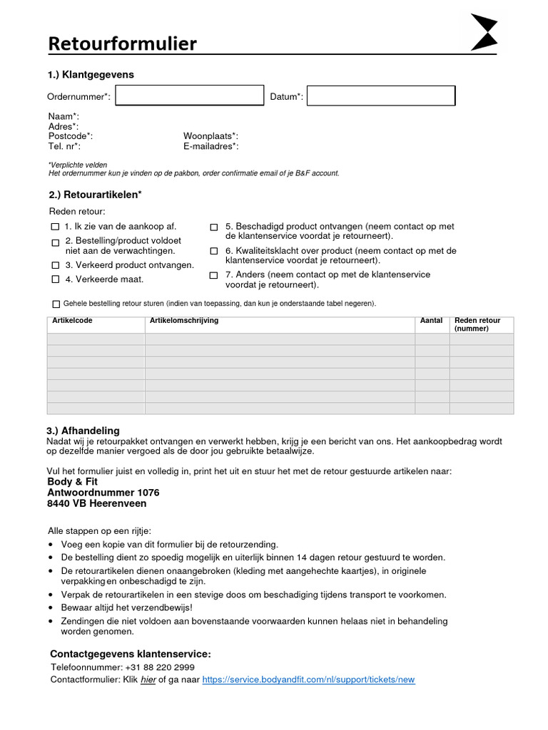 Retourformulier NL | PDF