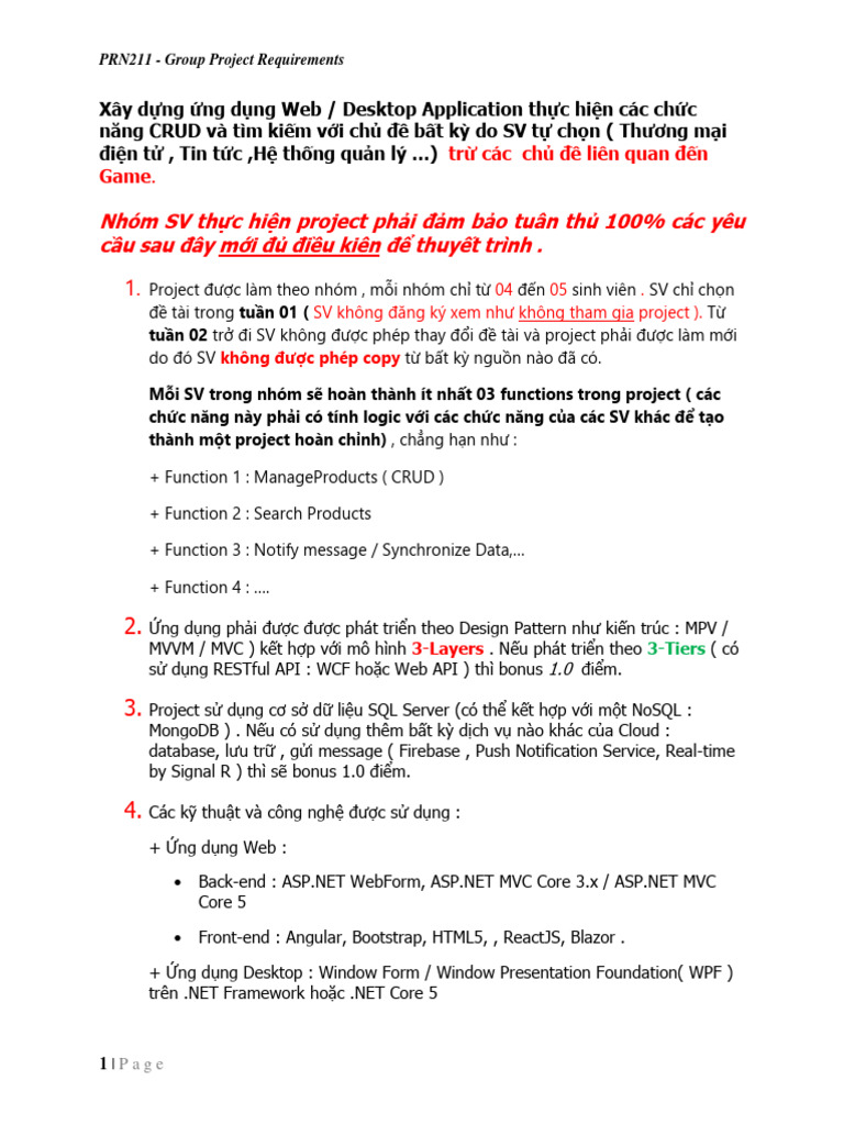 PRN211 - Project Requirement | PDF