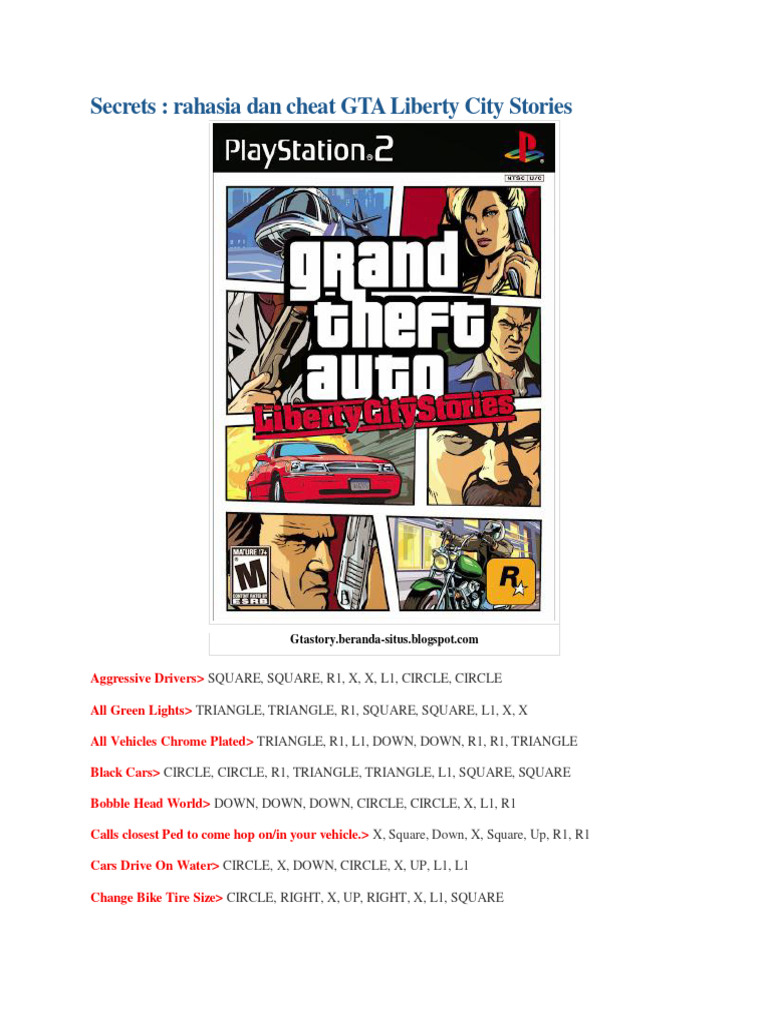 CHEAT FOR - GTA Liberty City Game | PDF