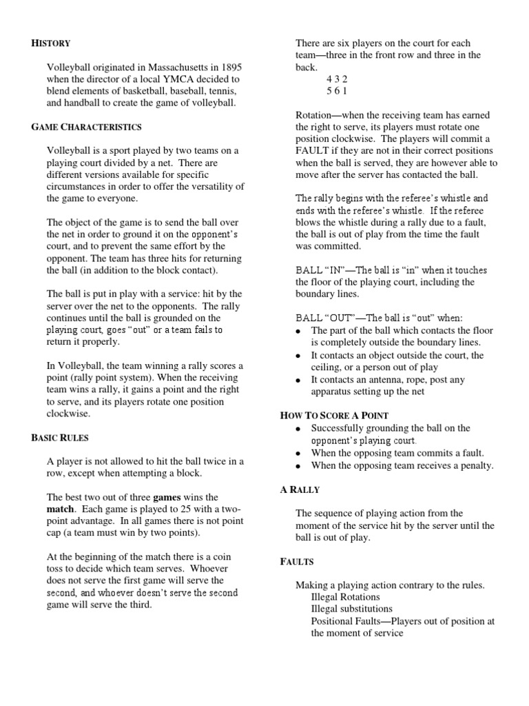 Volleyball Handout | PDF | Volleyball | Games Of Physical Skill