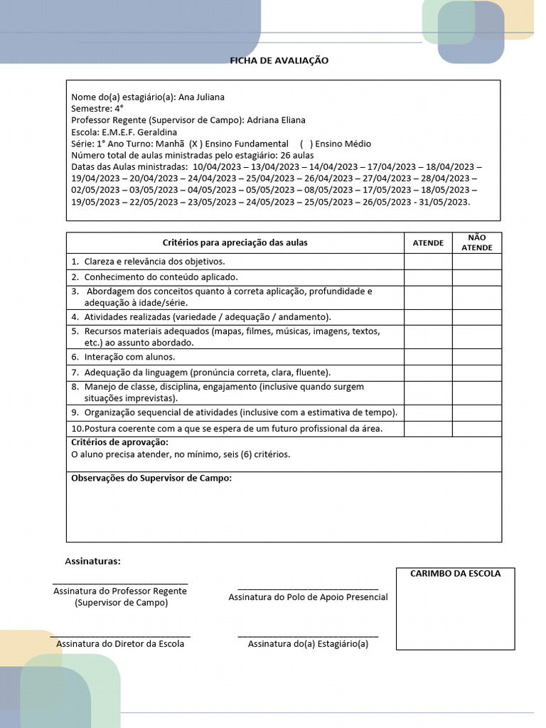 Ficha de Avaliação | PDF