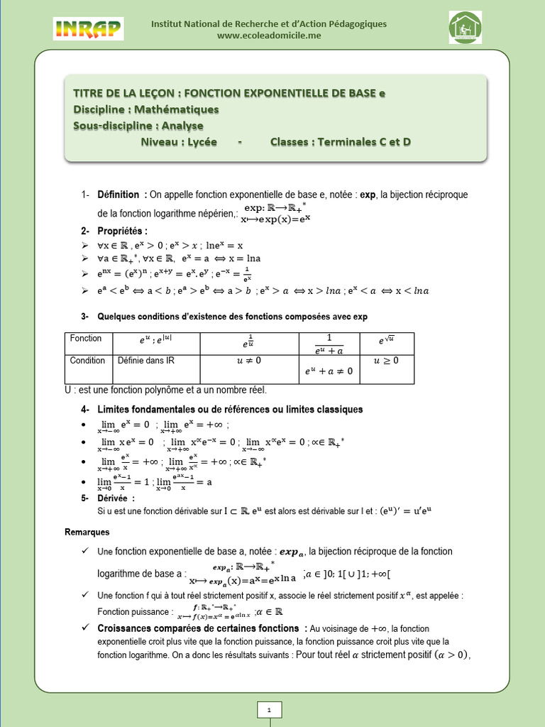 Math - TC - Fonctions Exponentielles | PDF