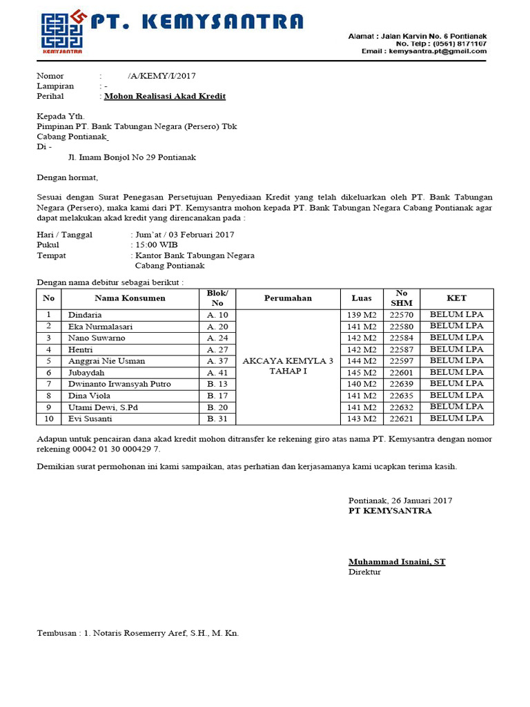 Surat Permohonan Akad BTN | PDF