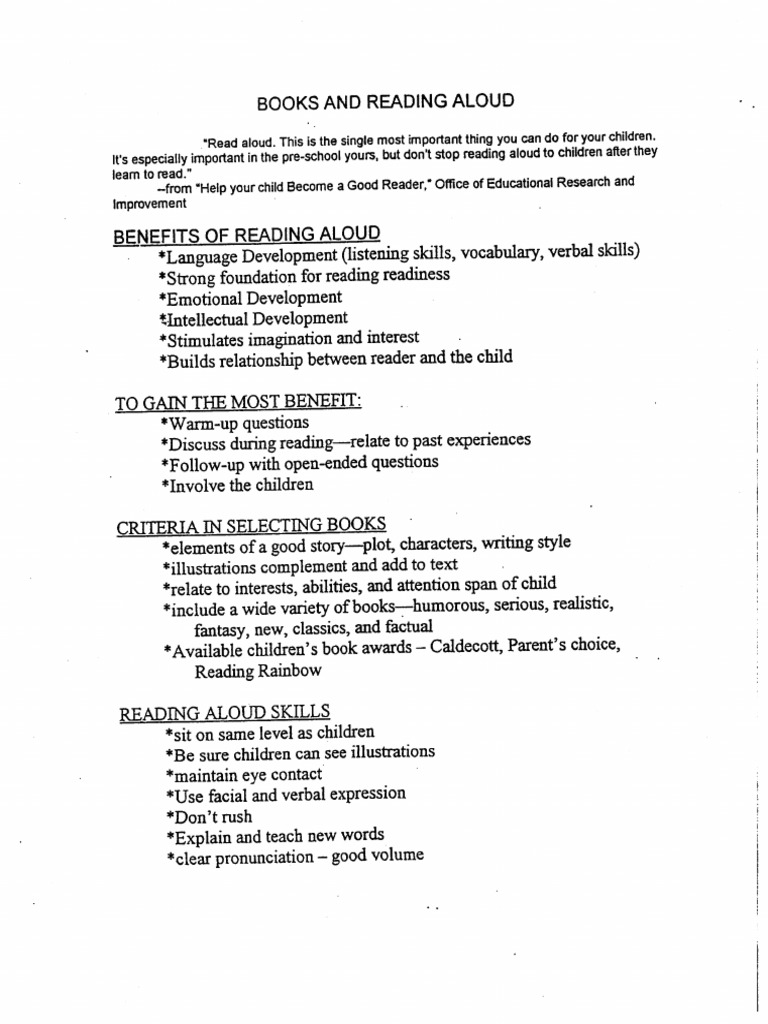 Handout Books and Reading Aloud | PDF