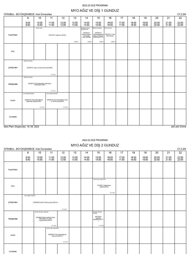 2023 2024 Guz Donemi Ders Programi Meslek Yuksekokulu | PDF