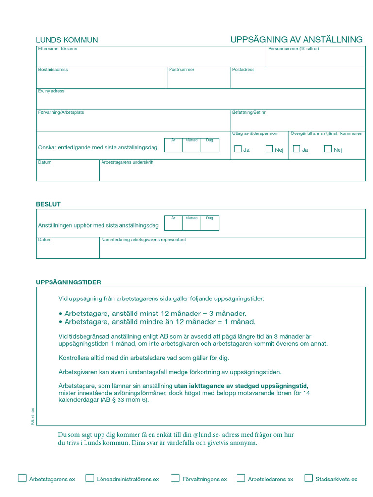 Uppsägningsblankett | PDF