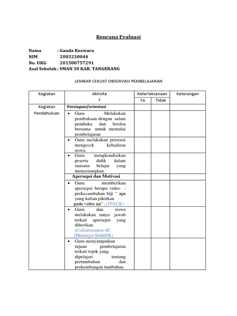 Rencana Evaluasi | PDF