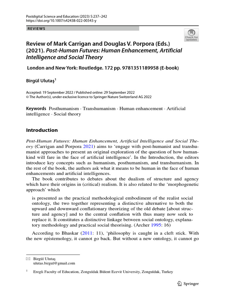 Review of Mark Carrigan and Douglas V. Porpora (Eds.) (2021) - Post ...