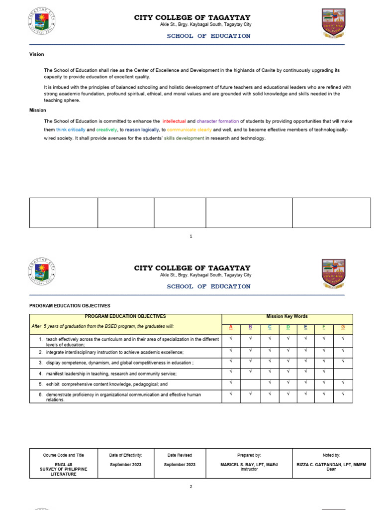 Syllabus-Engl-48-Survey-Of-Philippine-Literature - Bay - Maricel S ...