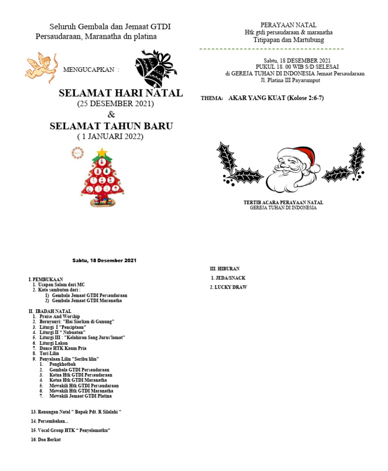 Tertib Acara Natal Gabungan | PDF