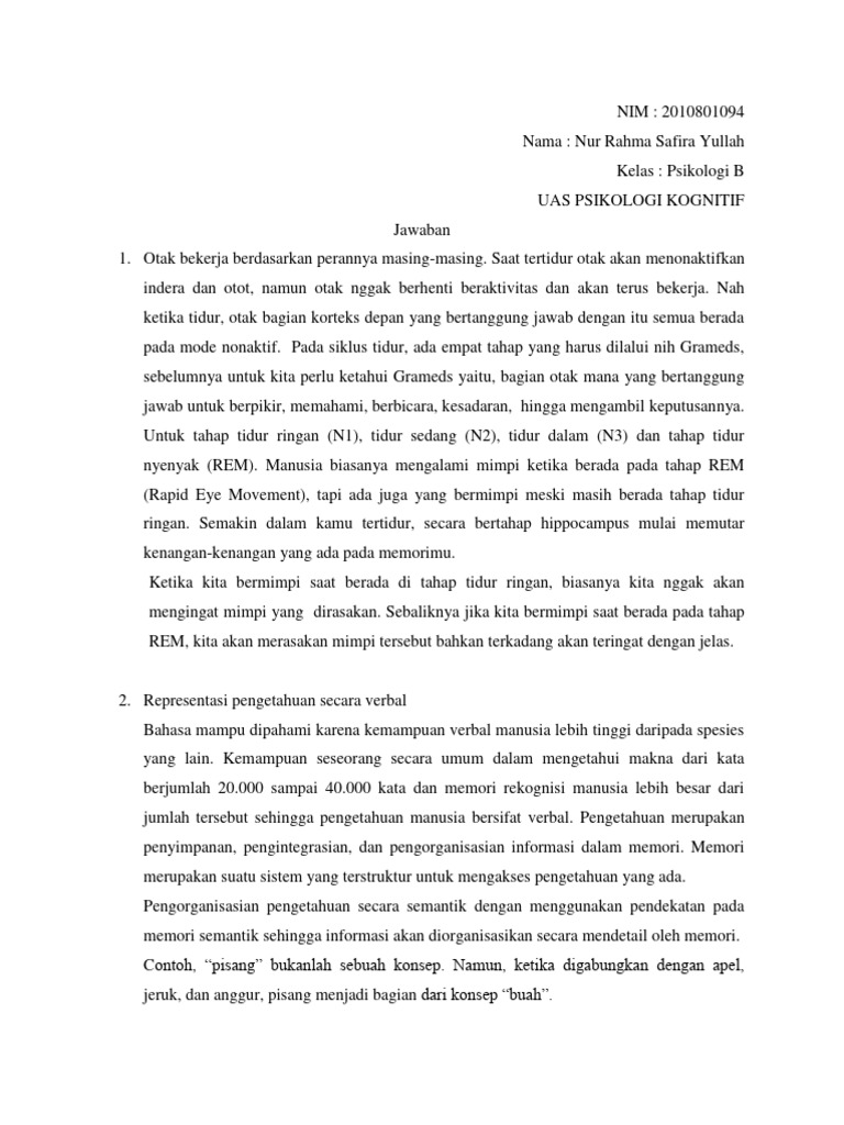 Nur Rahma Safira Yullah - Psi Kognitif - B | PDF