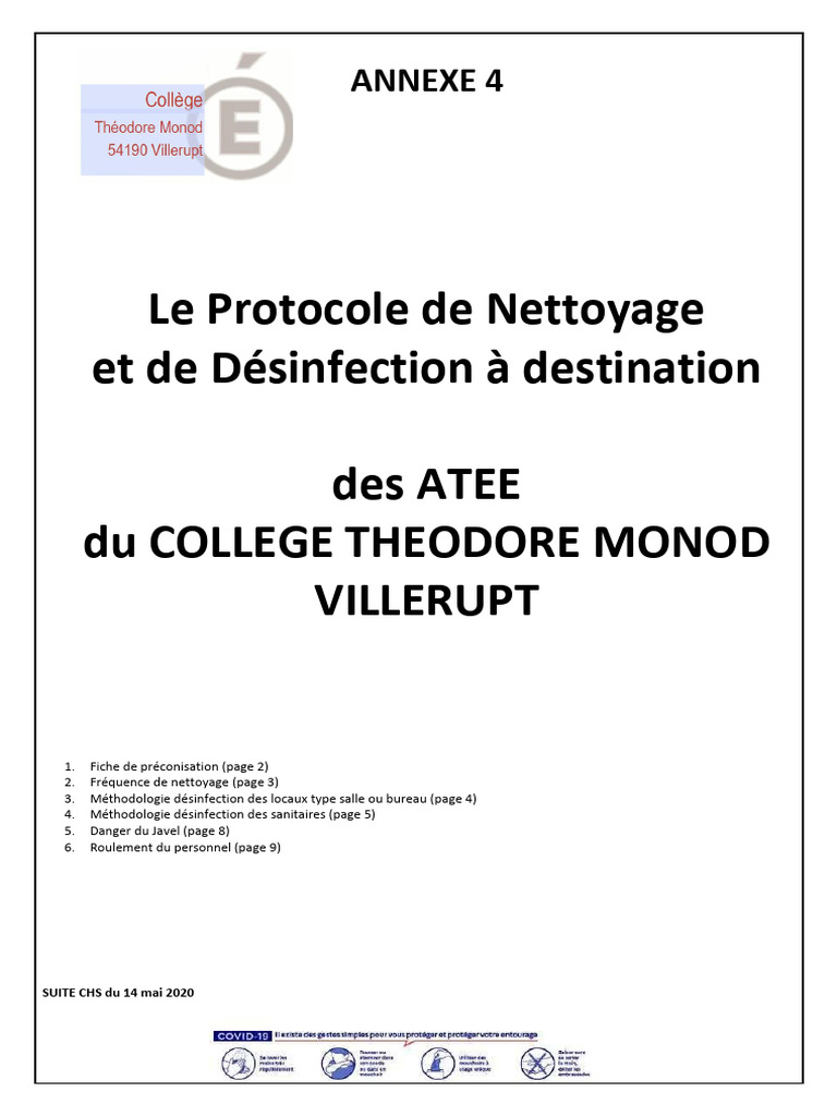 Annexe 4 Protocole Nettoyage Et Desinfection Au 19-05-20 | PDF