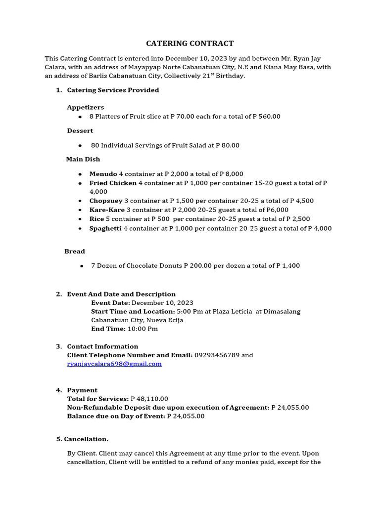Catering Contract3 | PDF