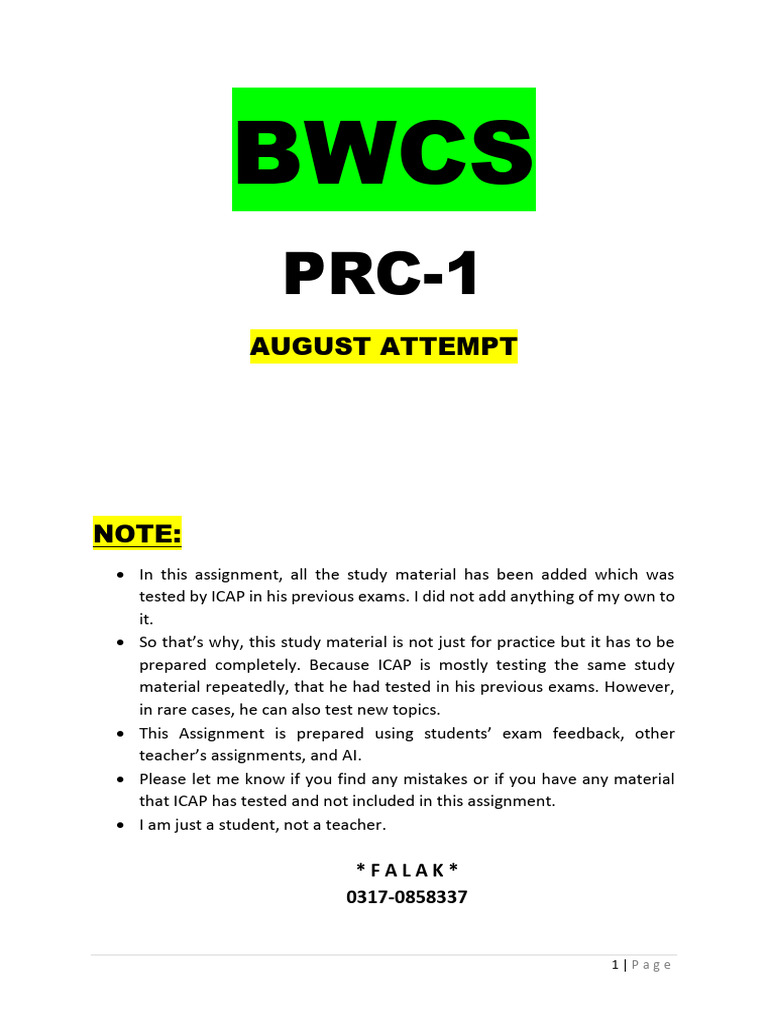 BWCS August Attempt Study Material | PDF
