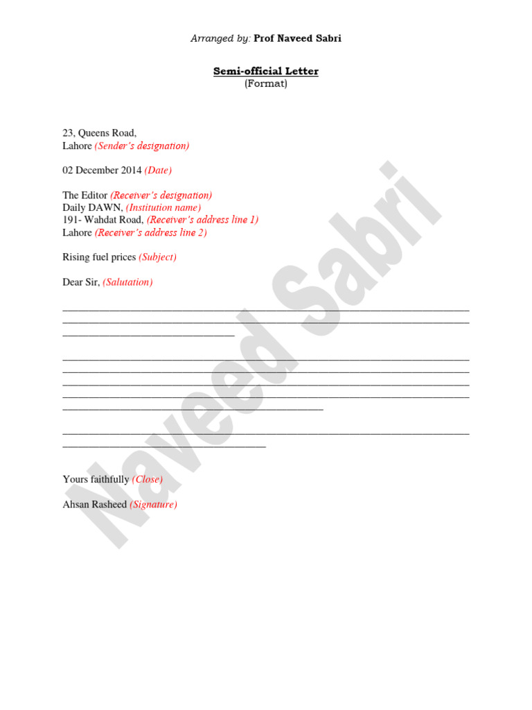 BWCS Format - Semi-Official Letter | PDF