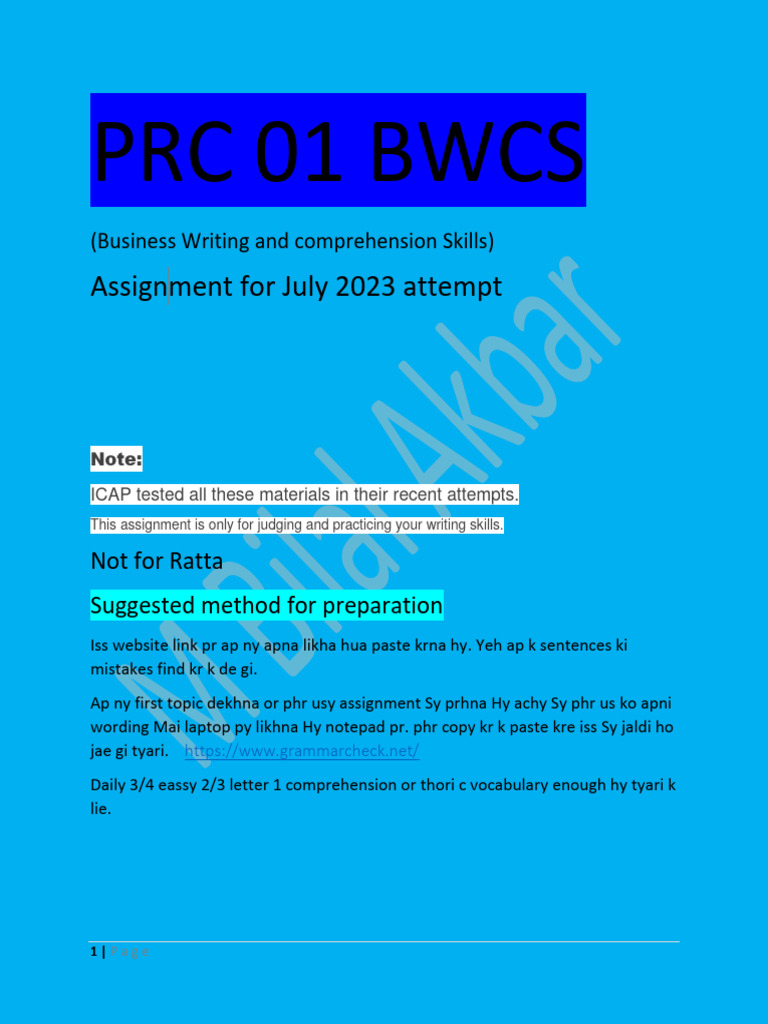 BWCS by Bilal Akbar July 2023 | PDF