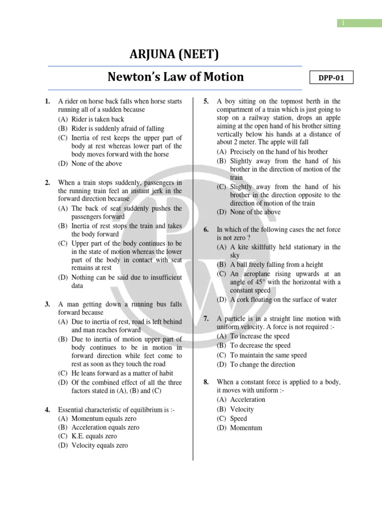 Newton's Laws of Motion - DPP 01 | PDF