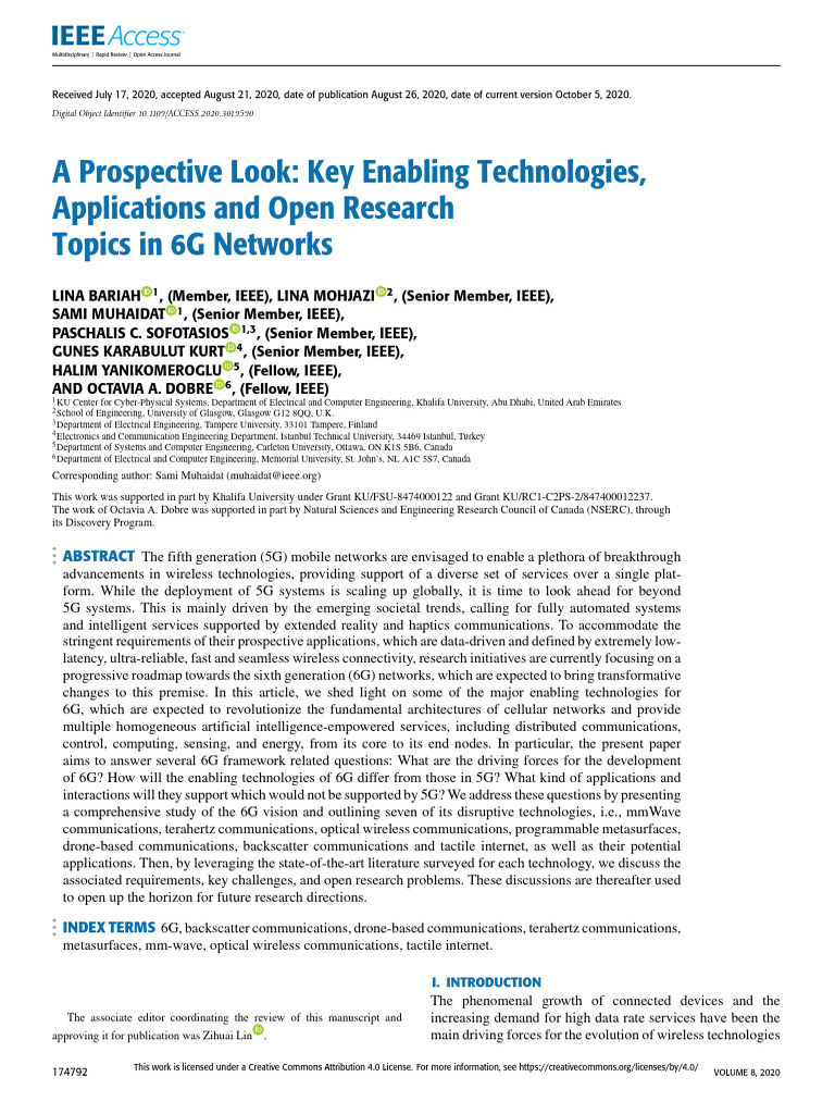 2020-A Prospective Look Key Enabling Technologies Applications and Open Research Topics in 6G ...