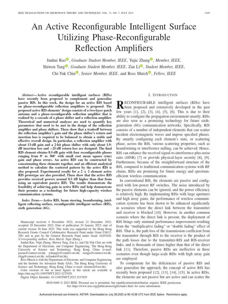 2023 An Active Reconfigurable Intelligent Surface Utilizing Phase Reconfigurable Reflection