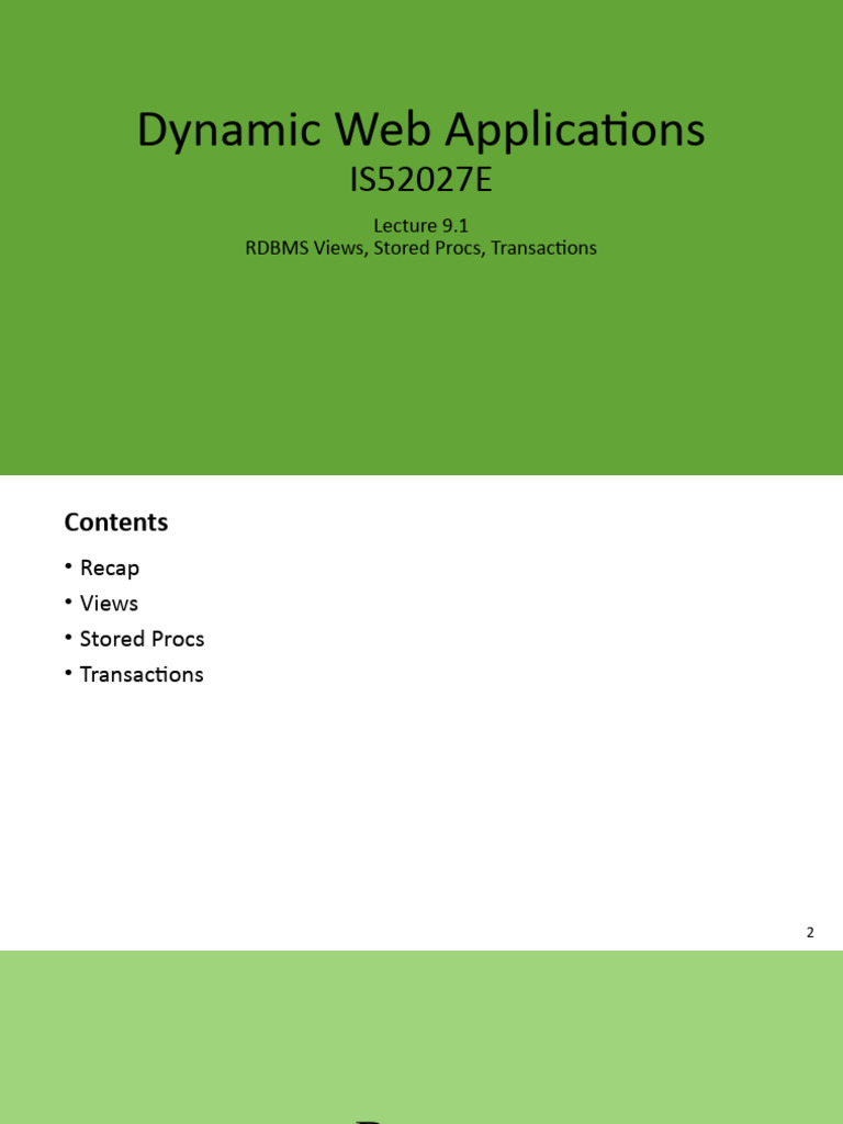 Lecture 9 1 Views Stored Procedures Transactions Pptx 0 Pdf Database Transaction