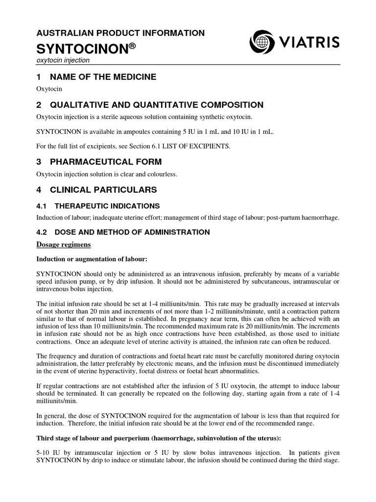 Syntocinon Injection PI | PDF