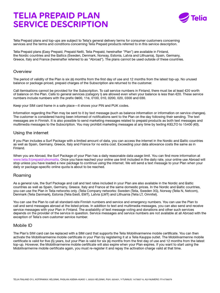 21 04 Telia Prepaid Liittyman Palvelukuvaus RGB EN | PDF | Computer Network | Malware