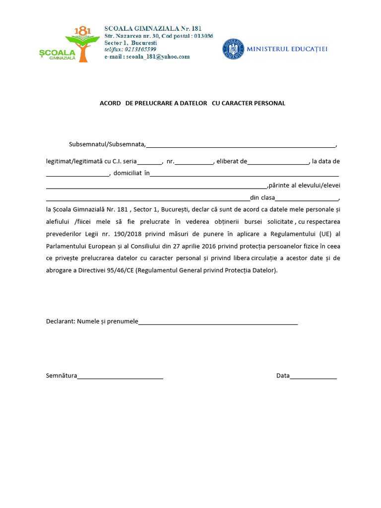 Acord Prelucrare Date Burse | PDF