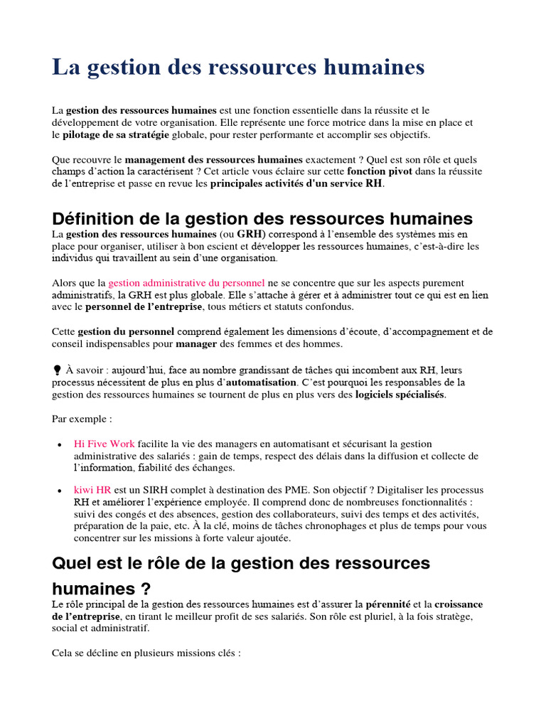 La Gestion Des Ressources Humaines | PDF