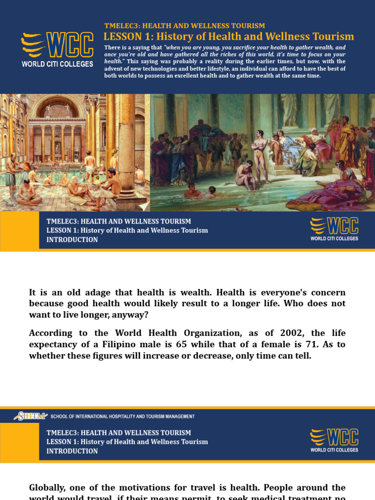 TMELEC3 LESSON 1 History of Health and Wellness Toursim | PDF