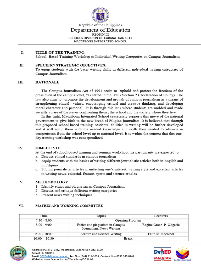 Campus Journalism Training Workshop | PDF