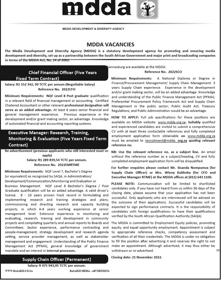 MDDA Vacancies-21 November 2022 | PDF