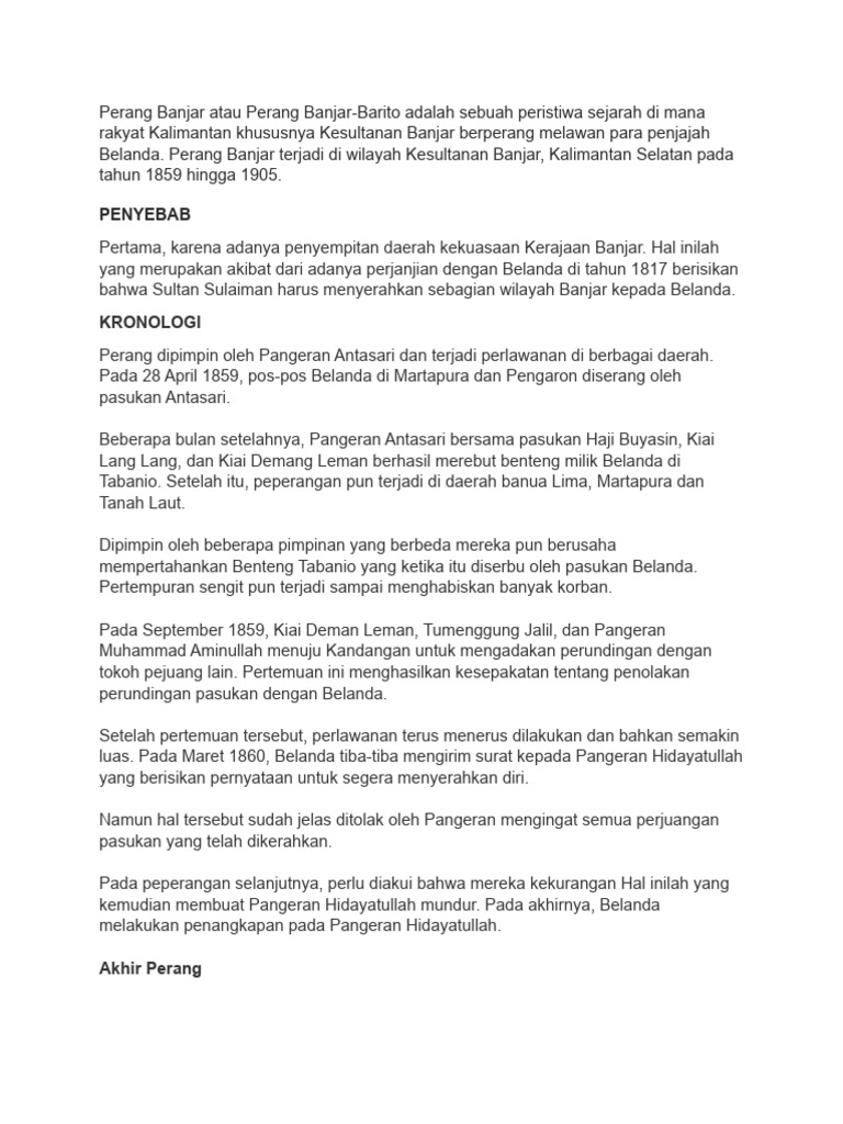 Perang Banjar Atau Perang Banjar | PDF