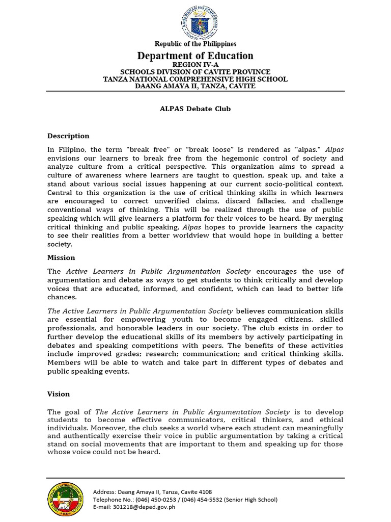 ALPAS Debate Club Overview and Objectives | PDF