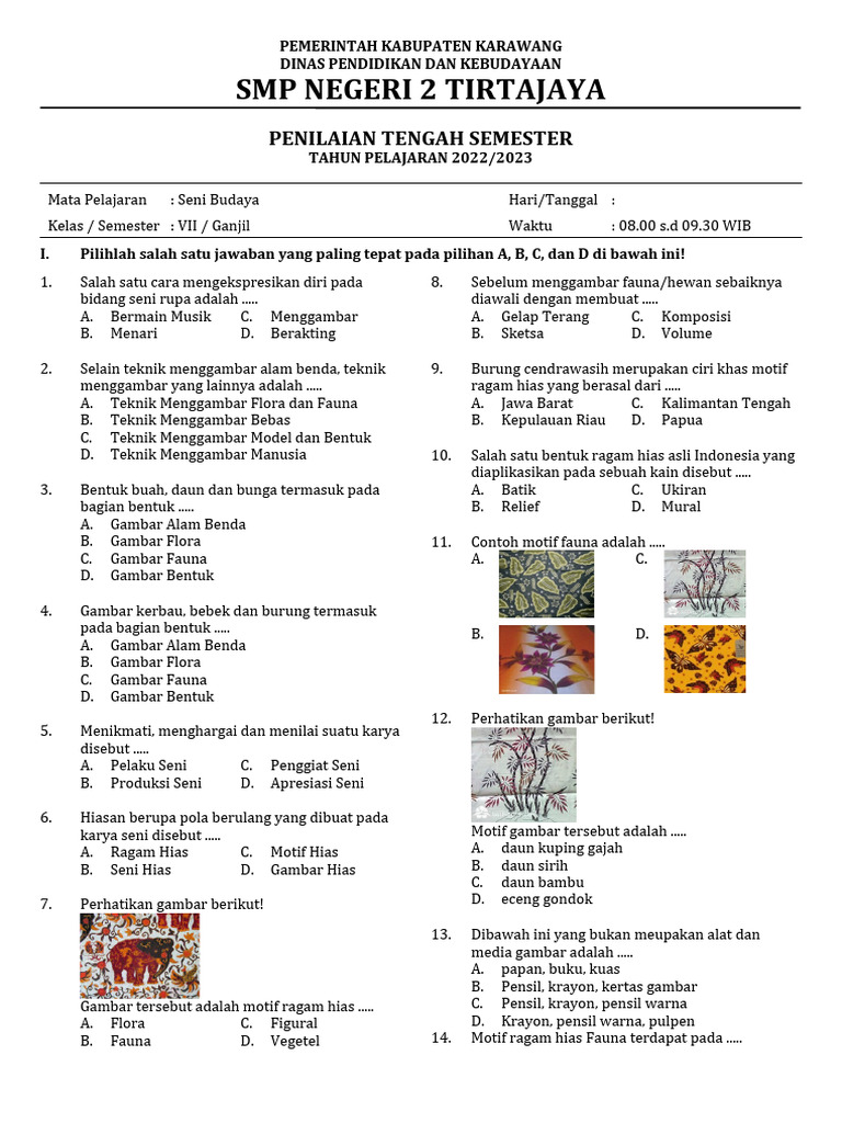 Ujian Seni Budaya Kelas VII | PDF | Seni