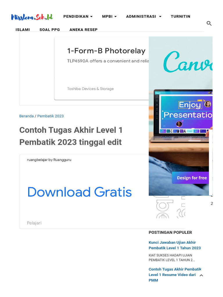 Contoh Tugas Akhir Level 1 Pembatik 2023 Tinggal Edit - Misslena - Sch.id | PDF