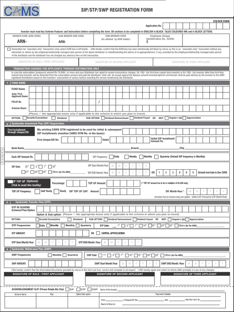 Cams SIP STP SWP Form | PDF