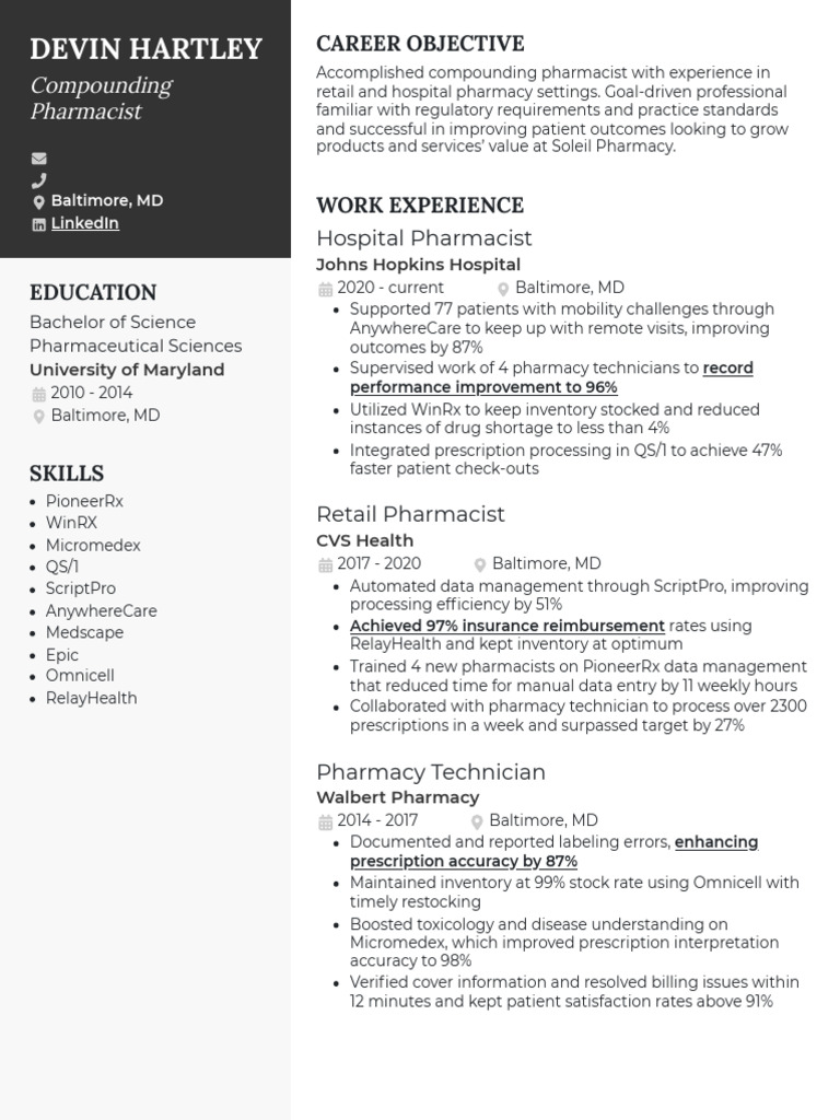 Compounding Pharmacist Resume Example | PDF | Pharmacy | Health Care