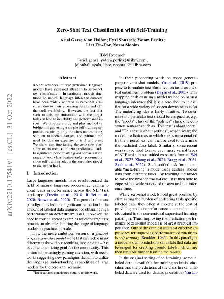 Gera Et Al 2022 - Zero-Shot Text Classification With Self-Training ...