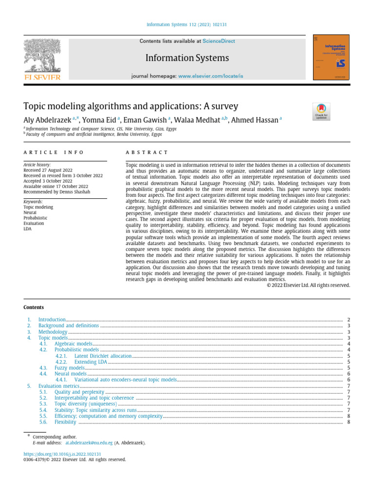 Abdelrazek Et Al 2023 - Topic Modeling Algorithms and Applications, A Survey - Information ...