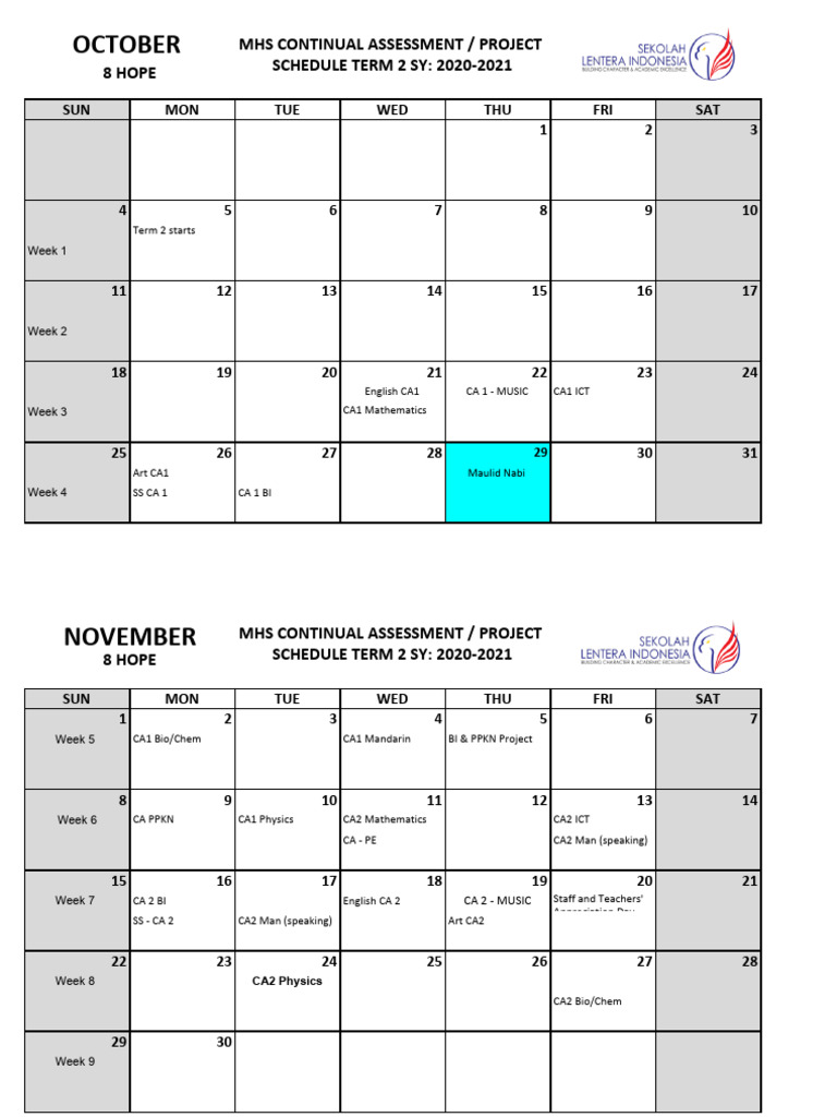 October: Mhs Continual Assessment / Project SCHEDULE TERM 2 SY: 2020 ...