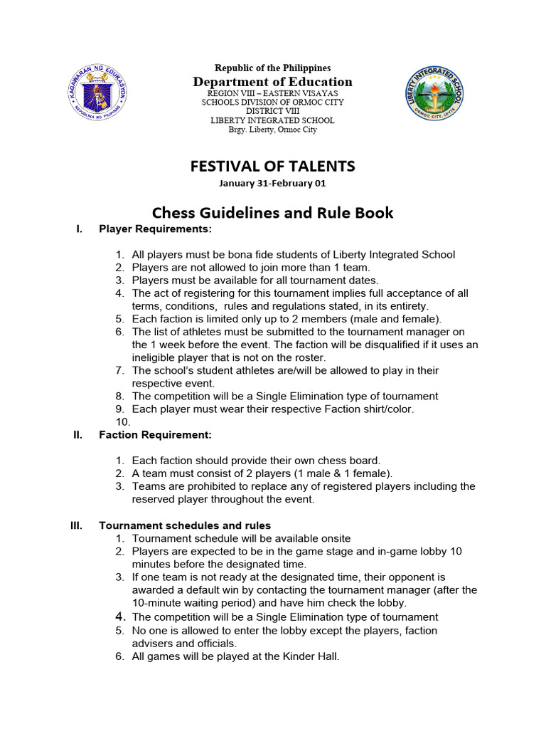 Chess Tournament - Guidelines | PDF