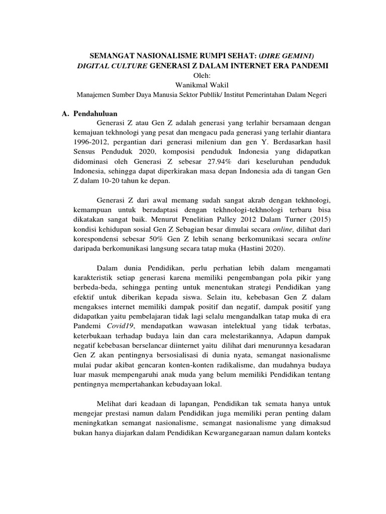 Semangat Nasionalisme Rumpi Sehat: (Dire Gemini) Digital Culture ...