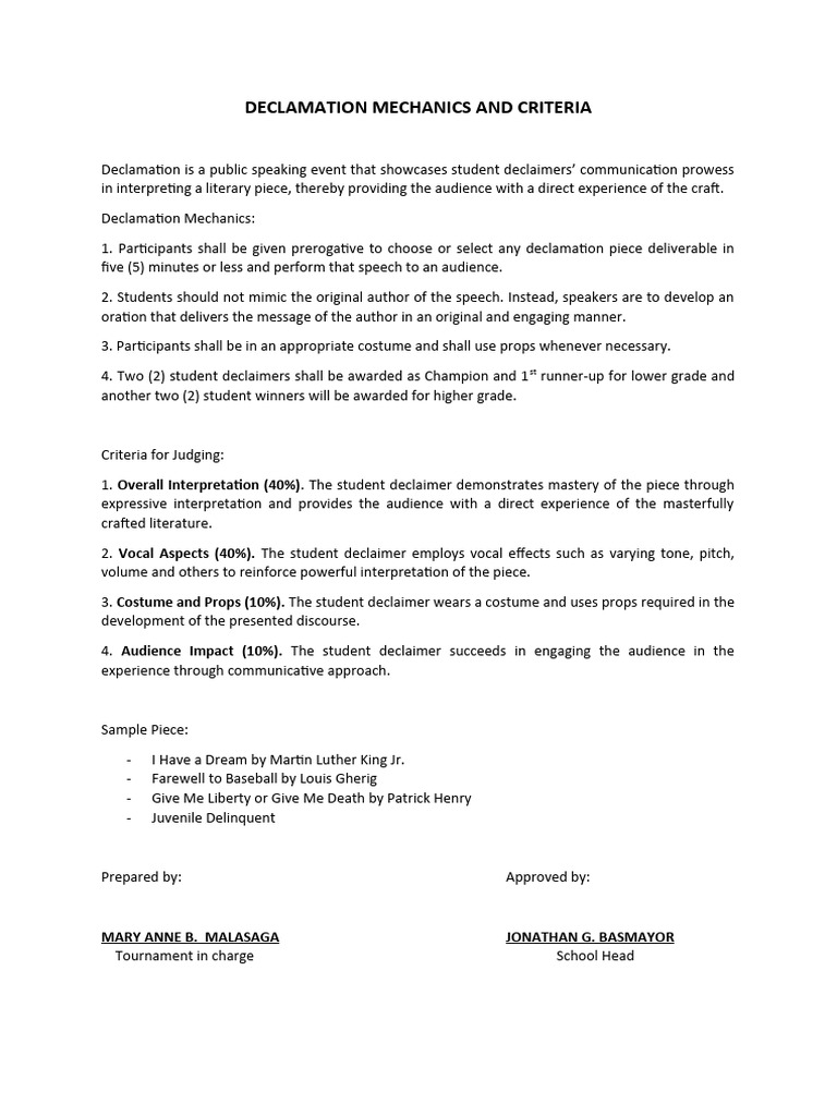 Declamation Mechanics and Criteria | PDF