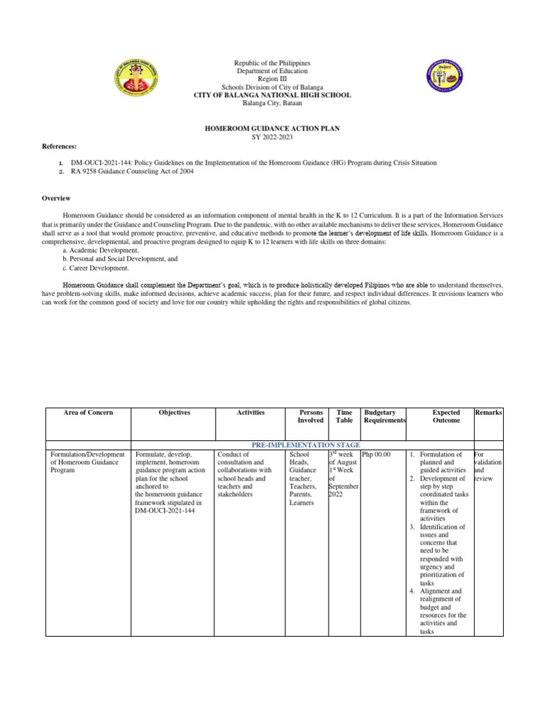 Homeroom Guidance Program | PDF | Educational Assessment | Teachers
