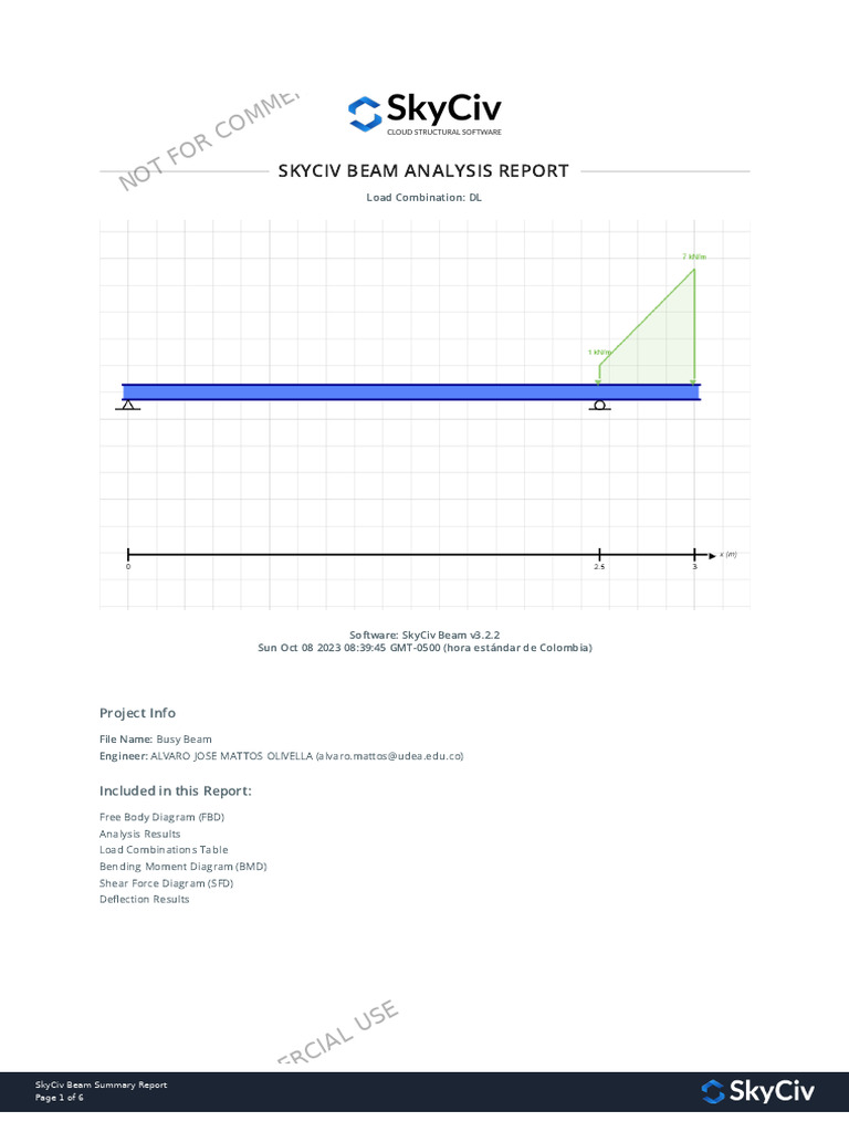 SkyCiv Beam Summary Report - GI3NHN021gOExYkPWluaOyzesMS6fMGX | PDF ...