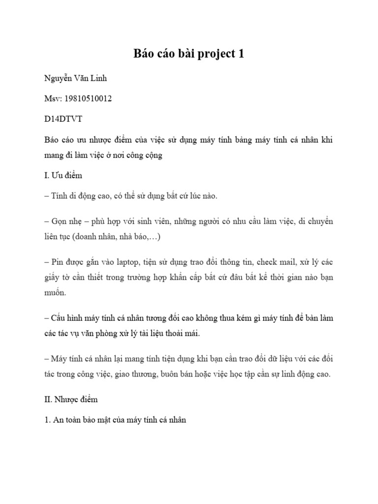 Báo Cáo Bài Project 1 | PDF